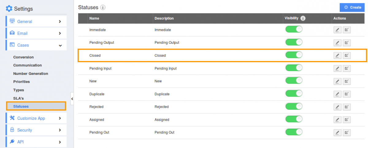 How do I Hide my Particular Status of Case?