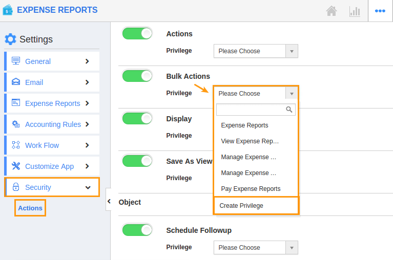How do I Allow My Users to Perform Bulk Actions into Expense Reports?
