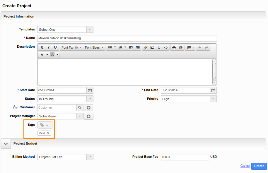 Create tags while creating a project