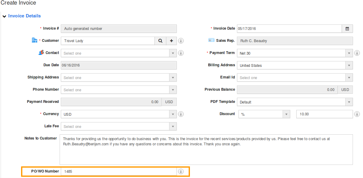 How Do I Create Invoice With PO WO Number 