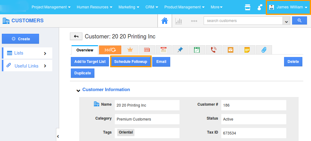 How do I allow users to schedule a followup to a Customer?