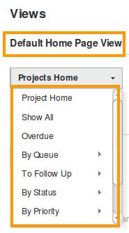 How do I Customize Default Home Page View in Projects App?