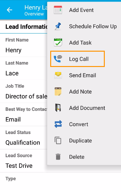 How do I Call a Lead in Mobile CRM App?