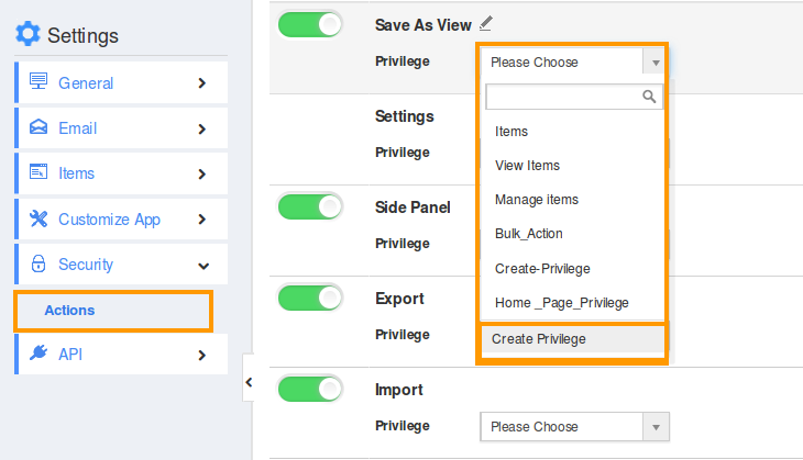 How can I give permission to save the custom view in Items app?