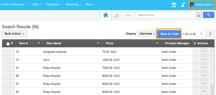 How can I give permission to save the custom view in Items app?