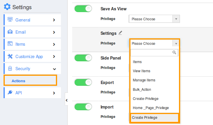 How can I give permission to access settings in Items app?