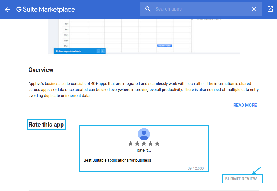 How do I rate & review an app on the G Suite Marketplace?