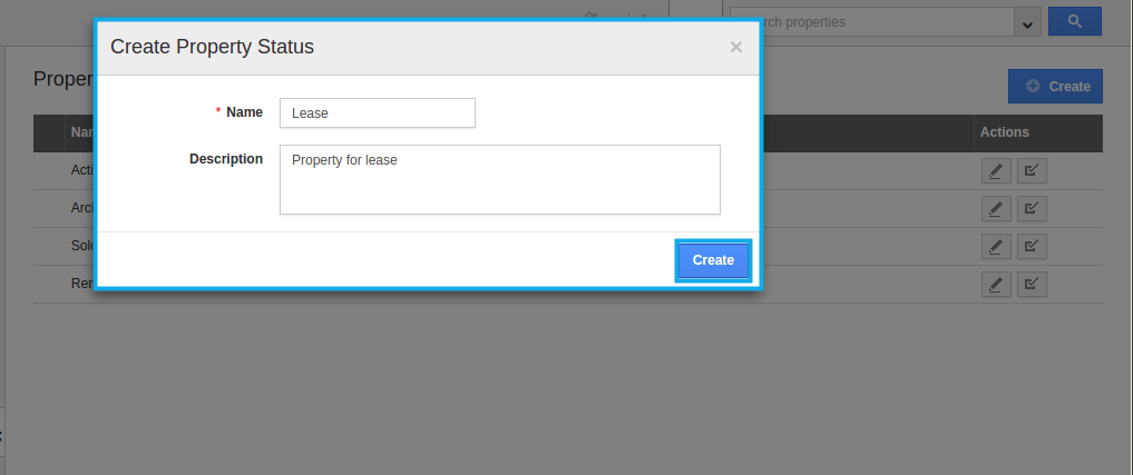 How do I Create a New Status in the Properties App?