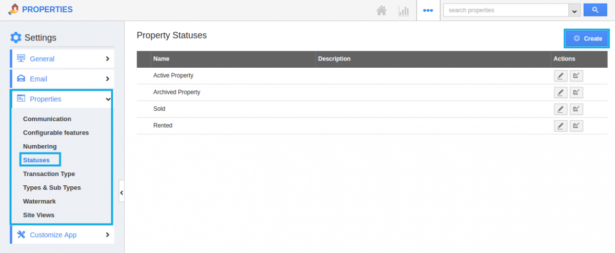 How do I Create a New Status in the Properties App?