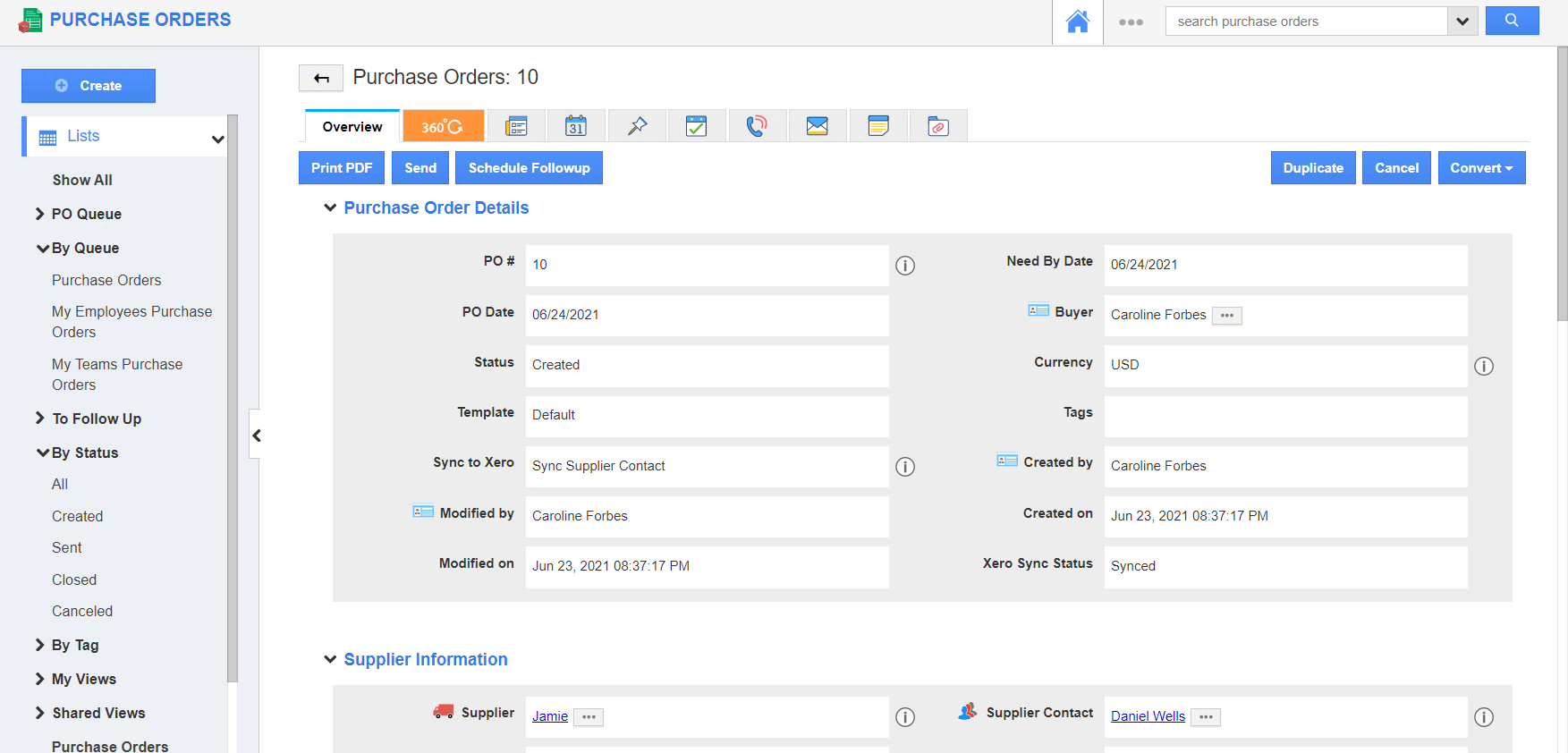 Create Purchase Order - Apptivo